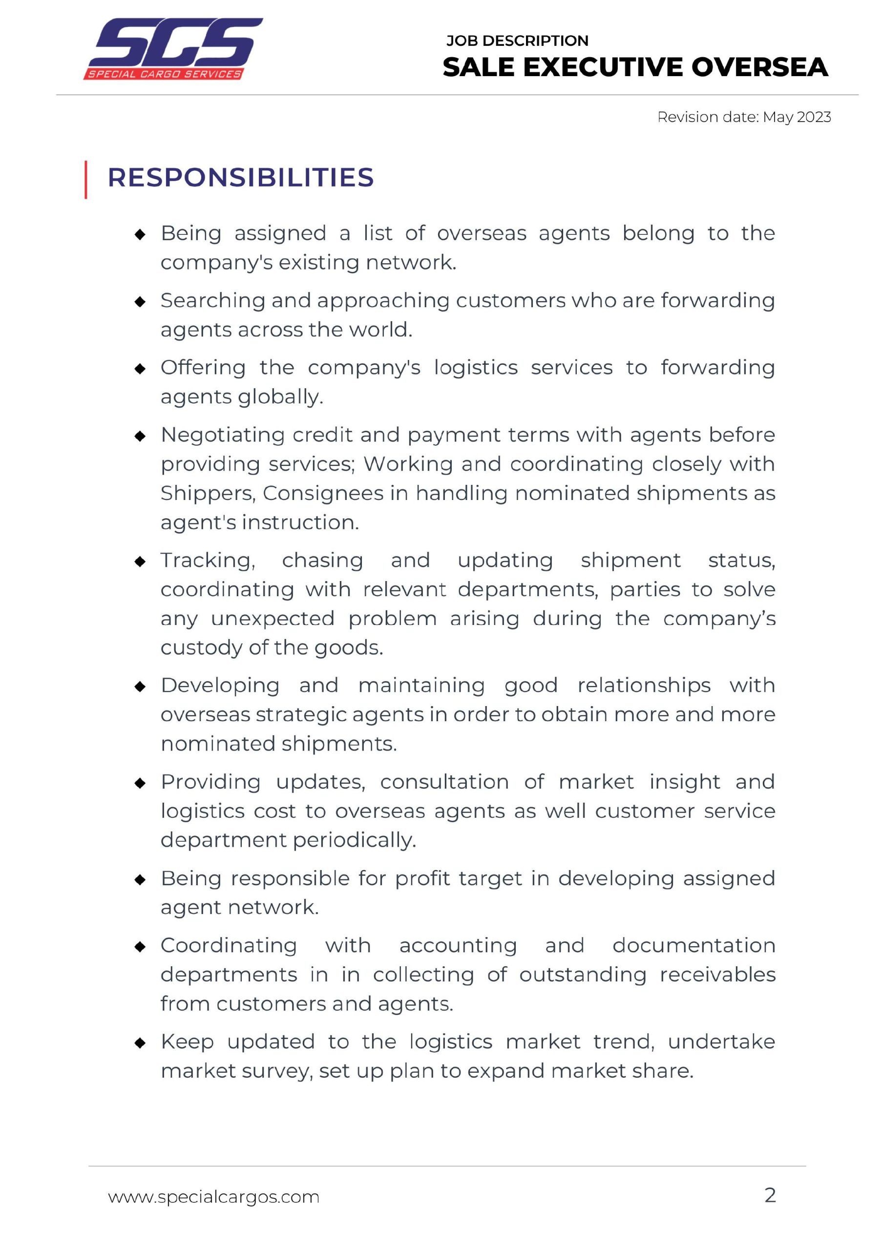Sale Executive Oversea - SPECIAL Cargo Services Co., Ltd.